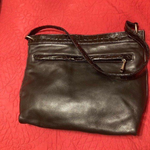 Bags | Liza Ganz Black Leather Baguette Shoulder Bag Embossed Reptile ...